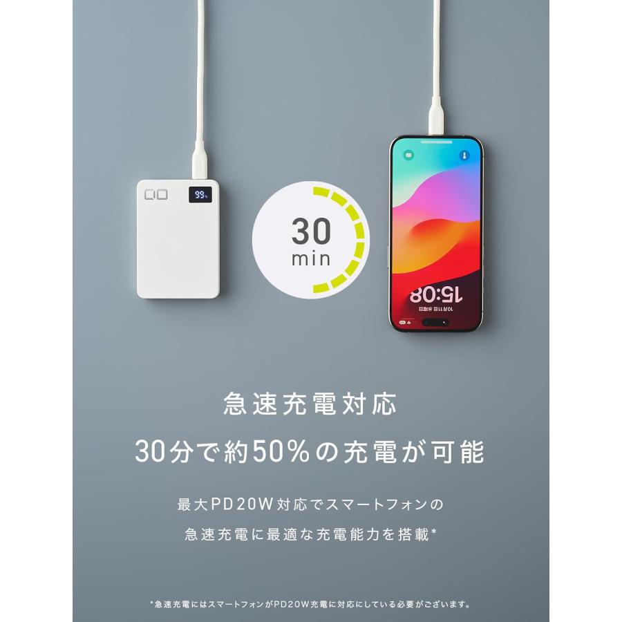 CIO 最大20W入出力 超軽量108g 極薄12mm 5000mAh USB-C×2ポート2台同時充電 モバイルバッテリー SMARTCOBY 20W2C iPhone16対応 スマホ ...