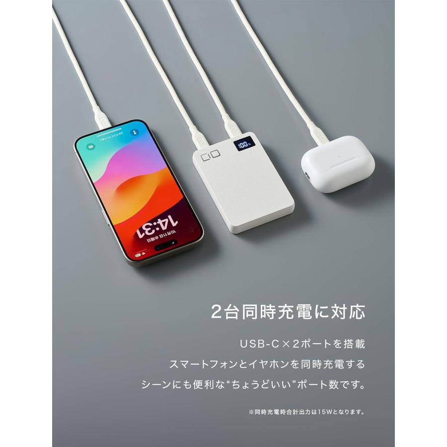 CIO 最大20W入出力 超軽量108g 極薄12mm 5000mAh USB-C×2ポート2台同時充電 モバイルバッテリー SMARTCOBY 20W2C iPhone16対応 スマホ ...
