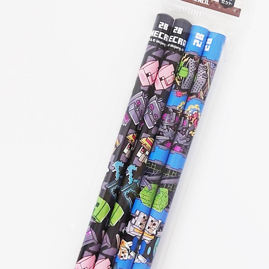 マインクラフト 2B 鉛筆 4本セット ( ブラック & ブルー ) 19218 マイクラ グッズ えんぴつ 文具 文房具 小学生 学用品 ...