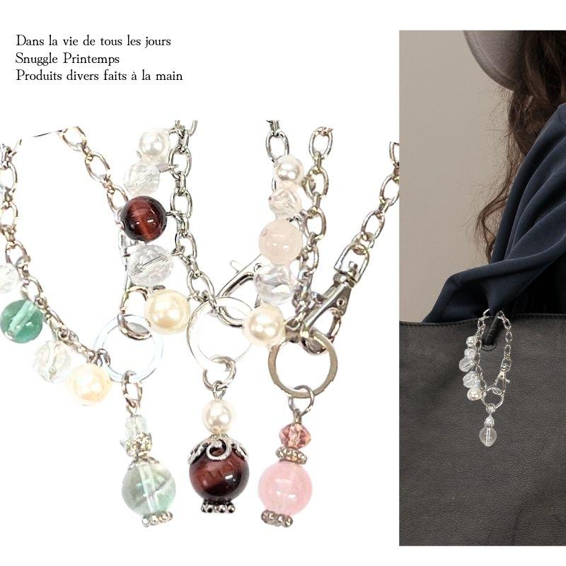 バッグチャーム 天然石 パール おしゃれ パワーストーン 水晶 チャーム ローズクォーツ フローライト タイガーアイ モッカイト ...