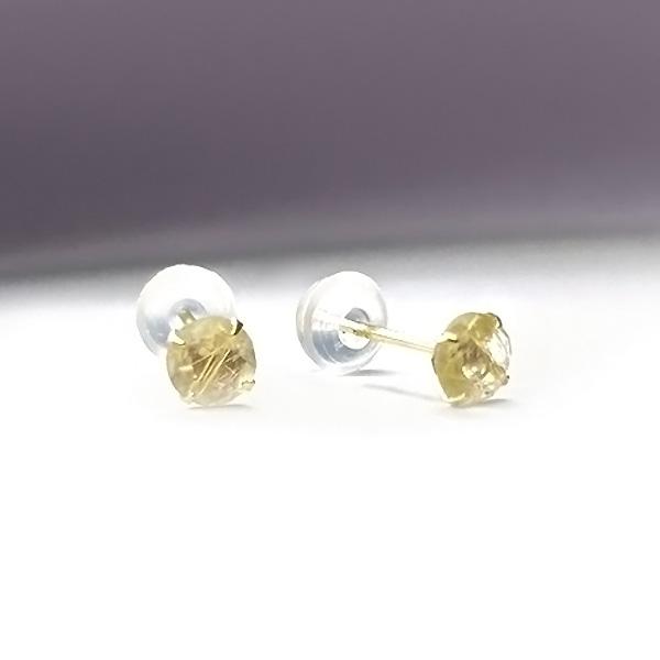K10 イエローゴールド 製 ゴールデンルチルクォーツ ピアス 4mm K10YG 天然石 スタッド 4本爪 ギフト 誕生日 プレゼント : priroda - 通販 - Yahoo!ショッピング