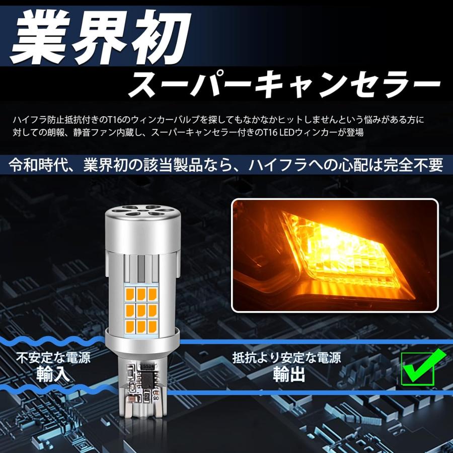 PRISM LED ウインカー T16 キャンセラー内蔵 ハイフラ防止抵抗内蔵 爆光1800LM 16W 航空アルミ合金 冷却ファン搭載 ノイズ対策済 アンバー 2個 1set : 外車の ...