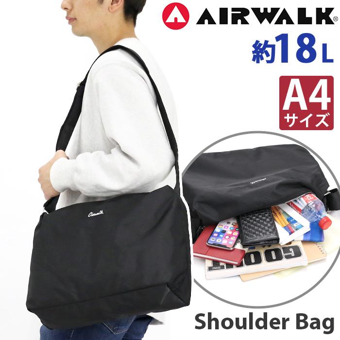 AIRWALK エアウォーク ショルダーバッグ ワンショルダー 肩掛け 斜め掛け A4 18L メンズ レディース ユニセックス 男性 女性 男女兼用 通学 通勤 ブラック :airwalk ...