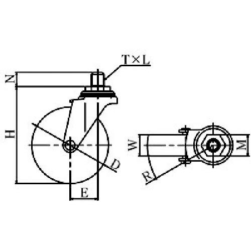 ユーエイ ねじ込み式 自在 キャスター 黒ナイロン 車輪径65mm Lタイプ LT型 ネジ寸法W3/8×14山数16 364-0938 LT ...