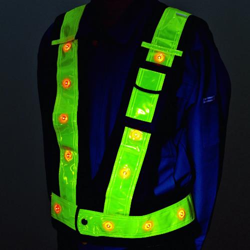 緑十字 多機能LEDセーフティベスト 紺/青発光/白反射 多機能LEDベスト-