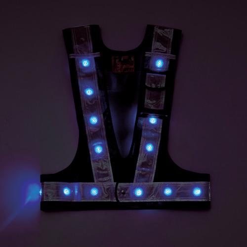 緑十字 多機能LEDセーフティベスト 紺/青発光/白反射 多機能LEDベスト-