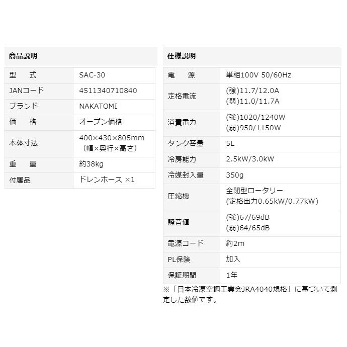 ナカトミ スポットクーラー 冷媒ガスR32 単相100V 首振り機能無し SAC-30 YA509 : プロキュアエース - 通販 - Yahoo!ショッピング