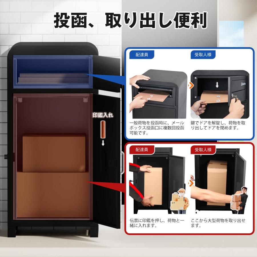 【複数投函可能/ポスト一体型/大容量】 VARNIC 宅配ボックス 組み立て不要 屋外 大容量 宅配BOX 防水・防錆 据え置きベース・マグネットシー : プロジェクトD - 通販 ...