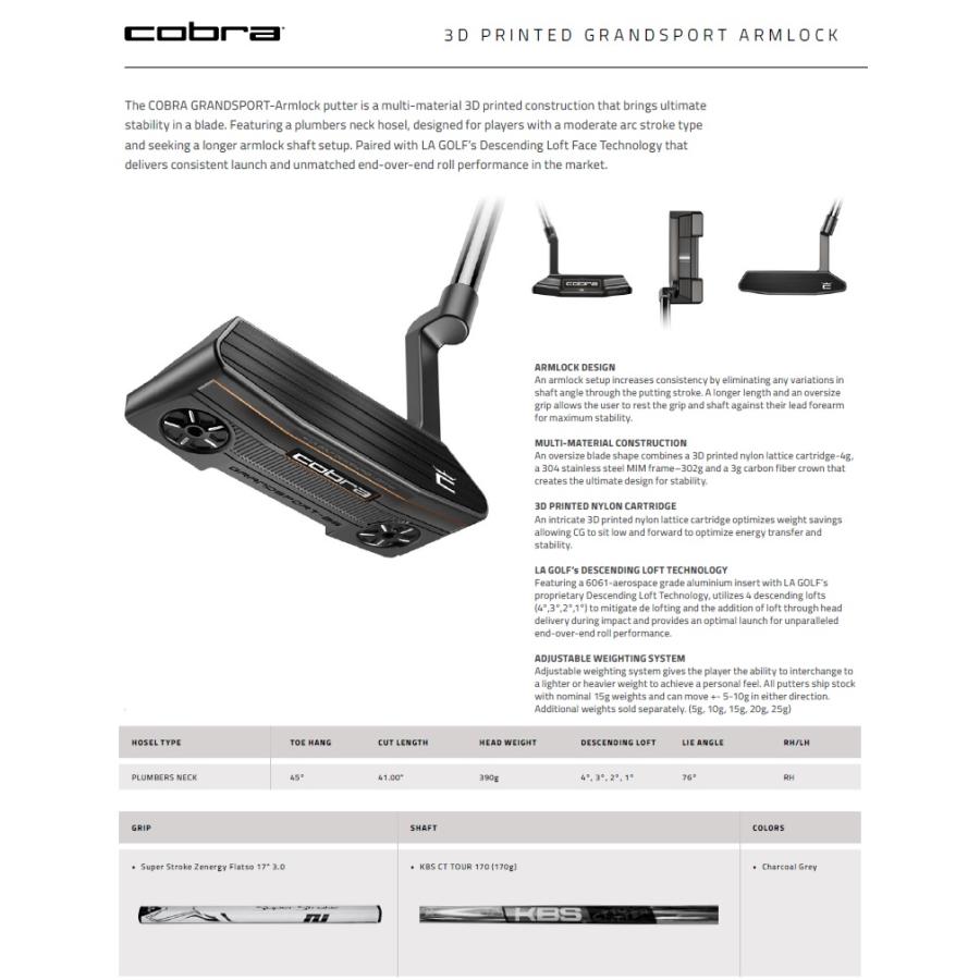 Cobra Golf 2024 Grandsport Armlock 3D Printed Putter コブラゴルフ グランスポーツ アーム ...