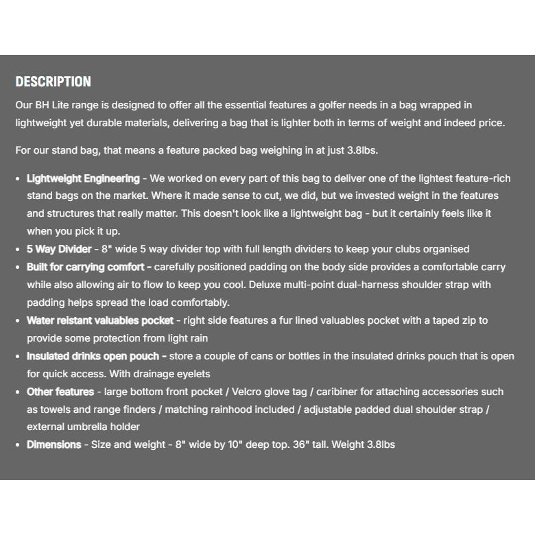 ベンホーガン 即納可！Ben Hogan BH-Lite Cart Bag ライト カート