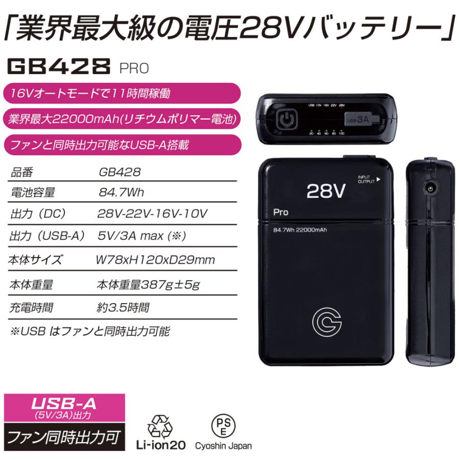[15ヶ月保証] 長信ジャパン 2025 モデル GB-POWER 28V リチウムポリマーバッテリー GB428 PRO 急速充電 空調 ウェア 冷却 風 作業着 服 空調作業服 : プロ ...