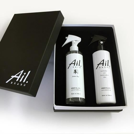 Ail.BRAND 贈答用 ギフト Aセット（Ail.water 除菌消臭 次亜塩素酸水 300mlスプレー、Ail.wash 革専用 レザークリーニングスプレー 300ml） : ASQUA ...
