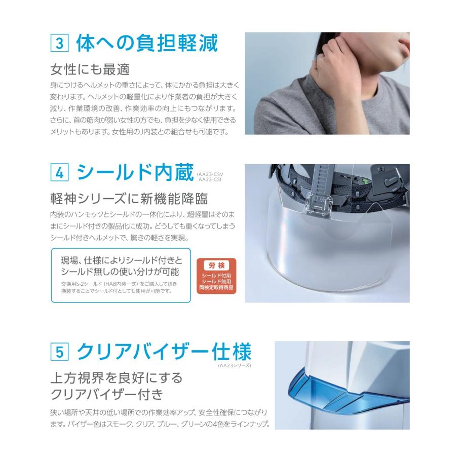 DIC AA23-CSV 超軽量 シールド面付き ヘルメット 軽神（通気孔付き/一体成型ライナー）/ 作業用 工事用 建設用 建築用 現場用 高所用 安全 保護帽 新発売 超軽い : 作業衣 ...