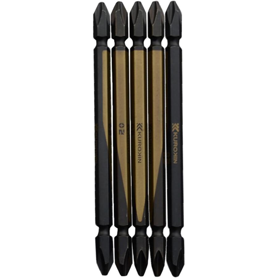 KUROKIN フジ矢 黒金 両頭ビット +2x110mm 5本組 クロキン 先端マグネット入り 5215-110-BG ビットシリーズ ...
