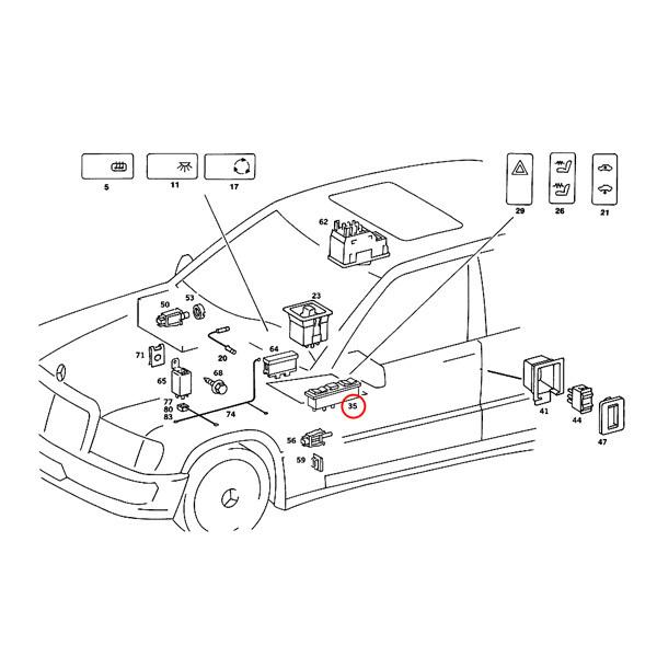 Mercedes-Benz ベンツ 190クラス W201 190D 190E フロント パワーウインドウスイッチ/ウィンドウスイッチ 右側 ...
