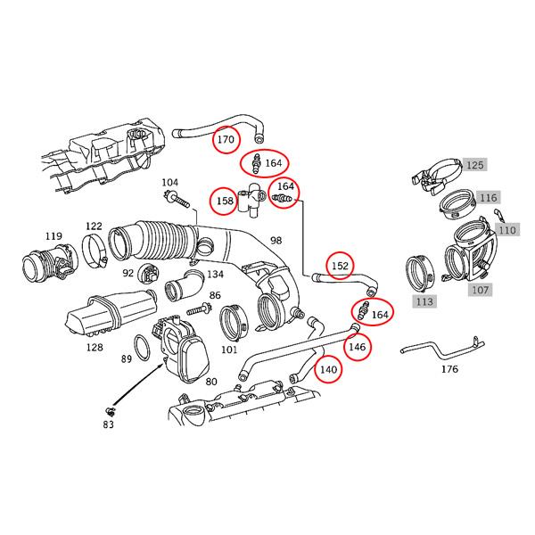 Mercedes-Benz ベンツ R129 R230 SL320 SL350 SL500 ブローバイホース 8点セット 1120180182 ...