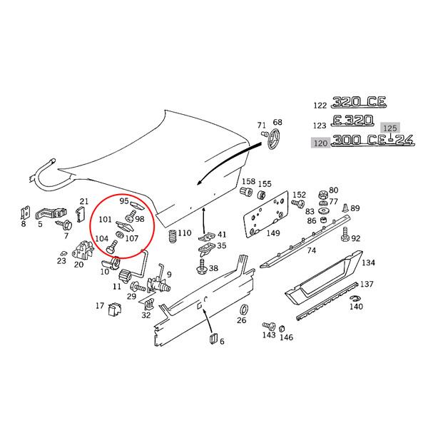Mercedes-Benz ベンツ W124 E300 E320 E400 E500 300CE 320CE トランクブッシュ/トランクストッパー ボルト付き 1247580044 ...