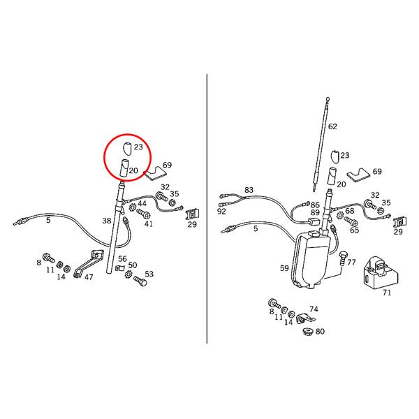ベンツ W124 E320 E400 E500 300CE 320CE アンテナゴム/アンテナアダプタガスケット/アンテナグロメット 上下セット 1248270898 1248270798 ...