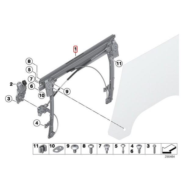MINI BMW ミニ R56 ワン One フロント パワーウインドウレギュレーター 左側 リベット付き 51332756083 : プロ ...