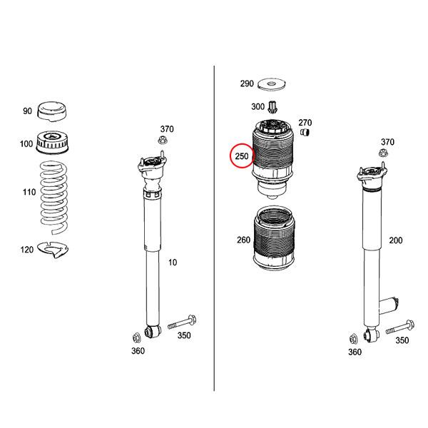 Mercedes-Benz Arnott製 ベンツ W212 E250 E300 E350 リア/リヤ エアサスペンション 右側 ...