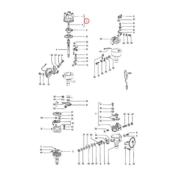 BOSCH製 フォルクスワーゲン タイプ1 昭和29〜40年式 ディストリビューターキャップ 111905207B 113905207C ...