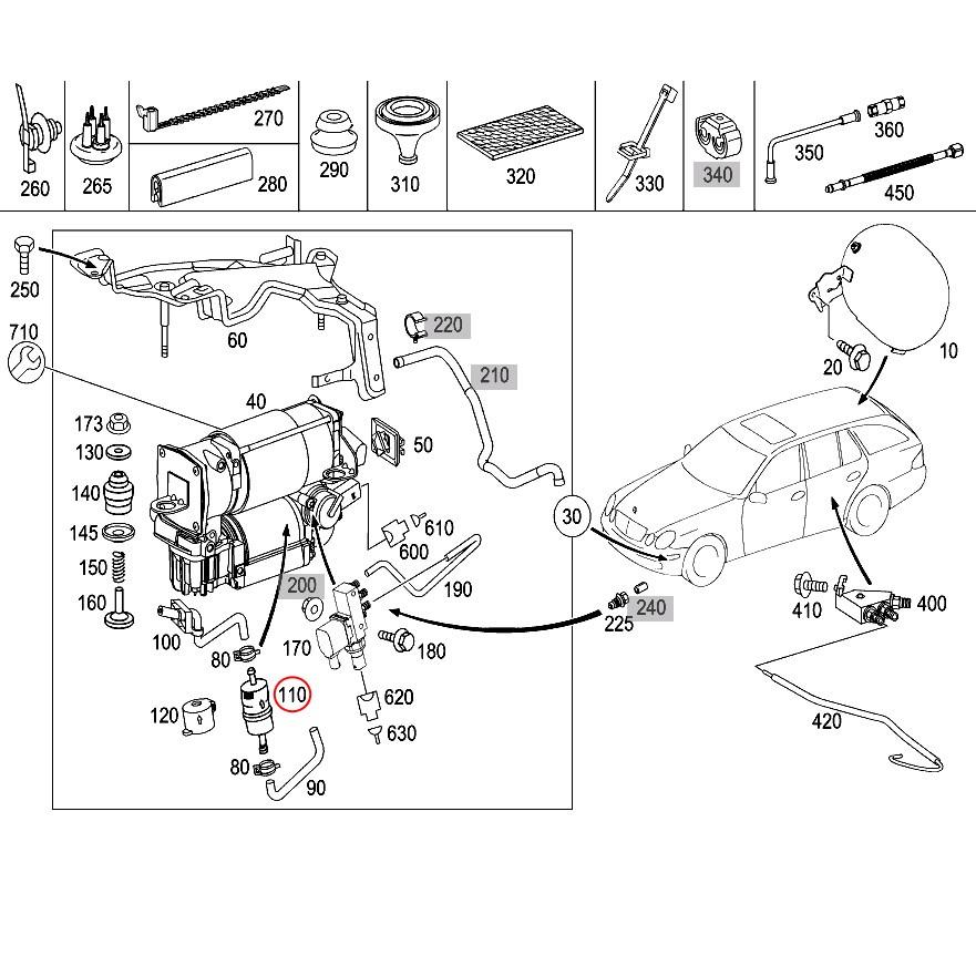 Mercedes-Benz 純正OEM Hengst製 ベンツ W211 エアサスコンプレッサーフィルター 2203200069 E240 E250 E280 E300 E320 E350 ...