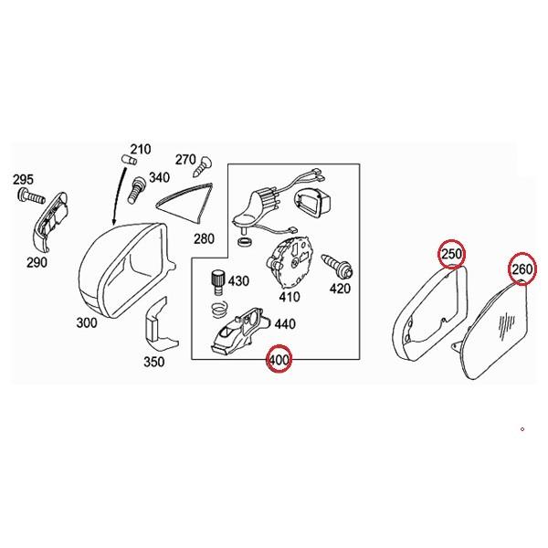 ベンツW211 後期 左ハンドル用 ドアミラー/サイドミラー インナーASSY 左側 2118101576 E230 E240 E250 ...