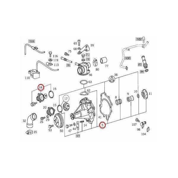 Mercedes-Benz ベンツ R129 SL500 ウォーターポンプ＆サーモスタット80℃ ガスケット付き M119 エンジン用 ...