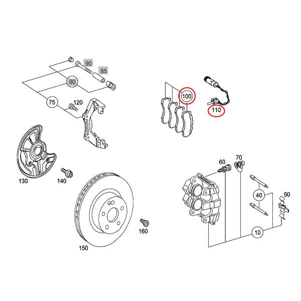 BOSCH製 ベンツ W211 E280 E300 フロント ブレーキパッド/ディスクパッド 左右セット センサー2本付き ...