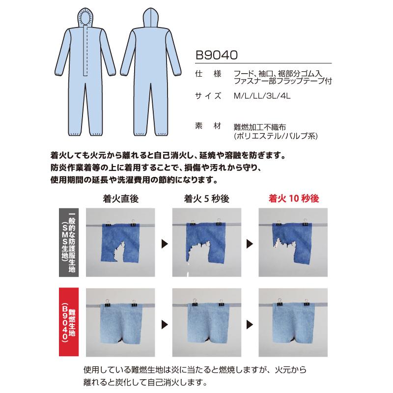 難燃化学防護服 1着 単品 バリアーマン B9040 難燃素材 帯電防止 つなぎ 使い捨て JIST8115適合品 : プロウエスヤフーショッピング店 - 通販 - Yahoo!ショッピング