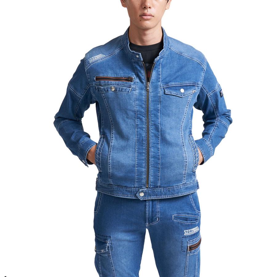 寅壱 デニム ライダースジャケット 《8970-554》S M L LLTORAICHI ストレッチ 軽量 夏 接触冷感 デニム作業着 ジャケット かっこいい : 8970-554-tora ...