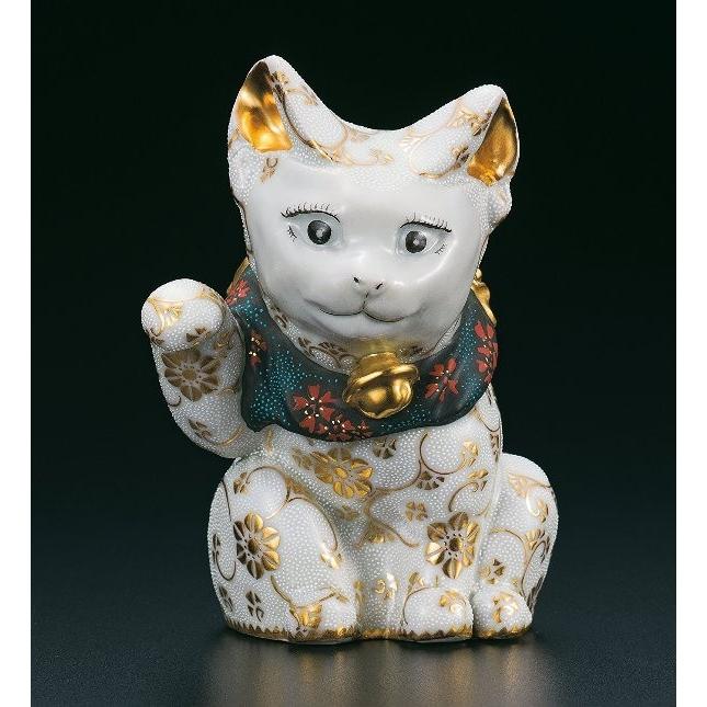 受注生産品】九谷焼縁起置物 4号招き猫 盛金青白粒 仲田 錦玉作 受注生産品】九谷焼縁起置物 4号招き猫 盛金青白粒 仲田 錦玉作