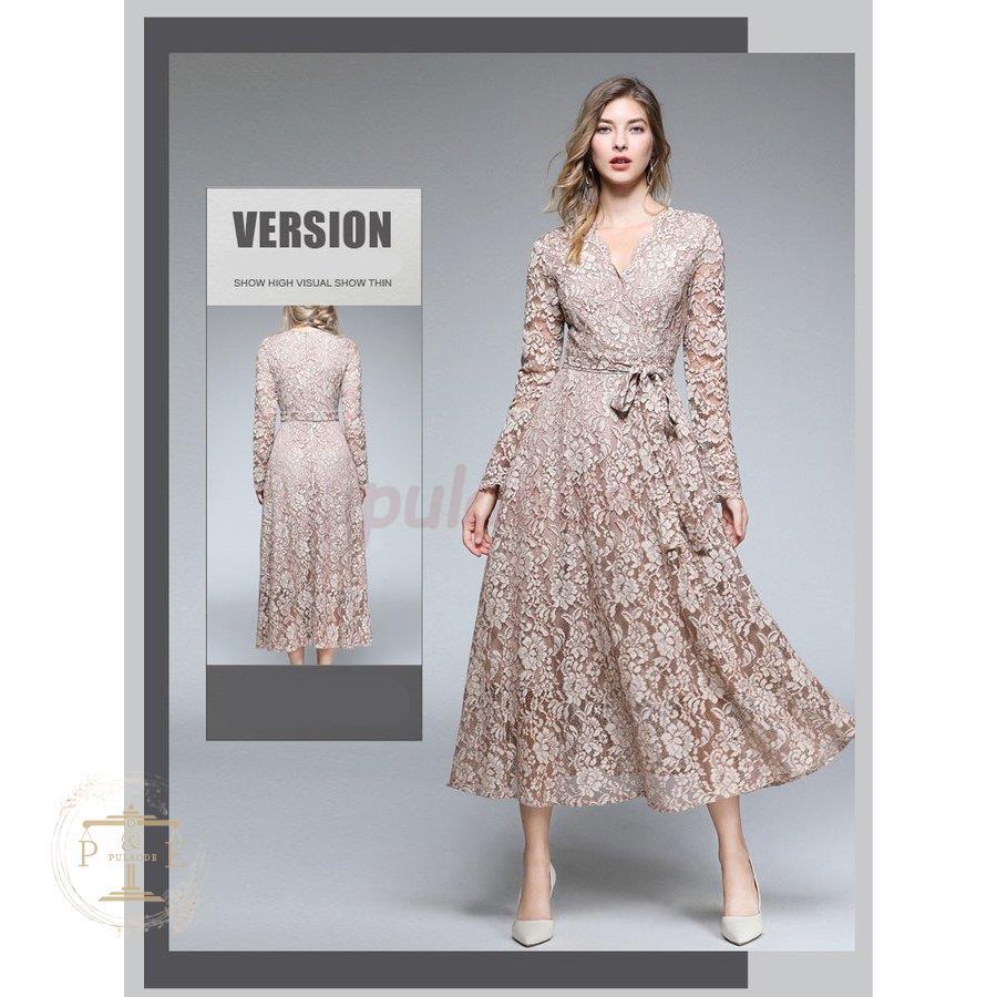 パーティードレス 結婚式 40代 20代 ロング丈 袖あり 長袖 韓国風 大きいサイズ フォーマルドレス レースワンピース お呼ばれ 二次会 ...