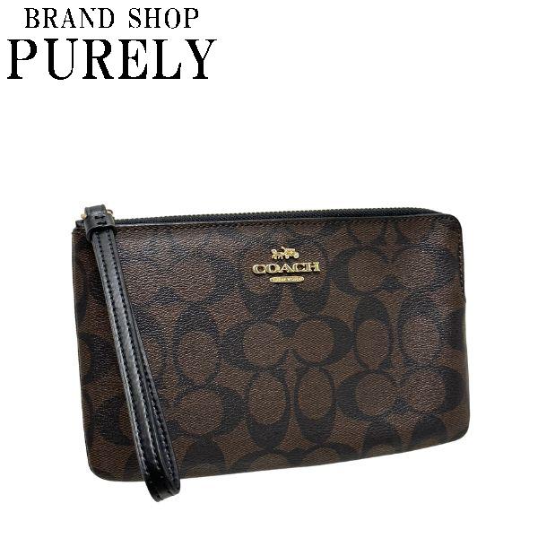 コーチ ポーチ レディース COACH 小物入れ シグネチャー ラージ コーナー ジップ リストレット 6648 IMAA8 ブラウン× ...