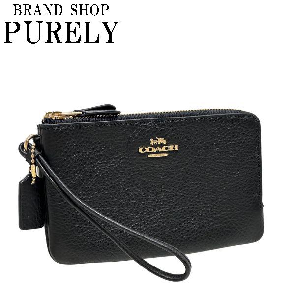 COACH（コーチ） 国内発送 ポーチ レディース 小物入れ ペブルド レザー ダブル コーナー ジップ リストレット 6649 IMBLK ...