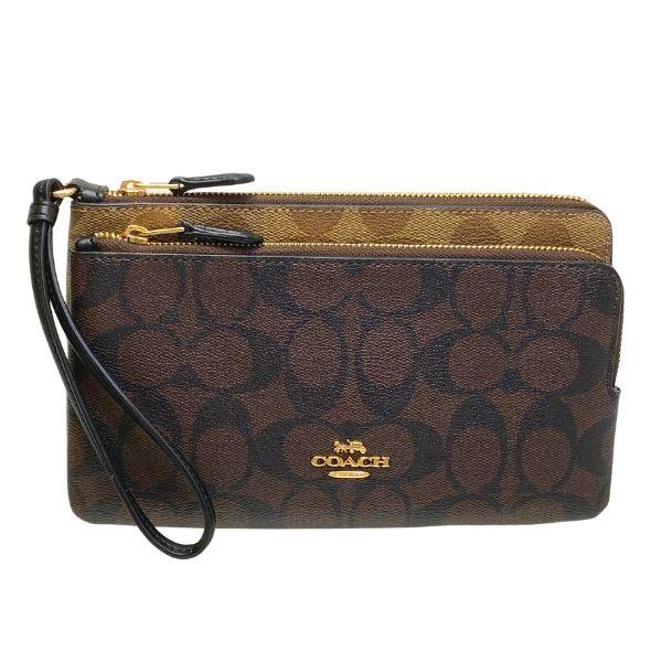 COACH（コーチ） 国内発送 財布 レディース シグネチャー ブロックド ダブル ジップ ウォレット ポーチ C7313 IMNOX カーキ ...