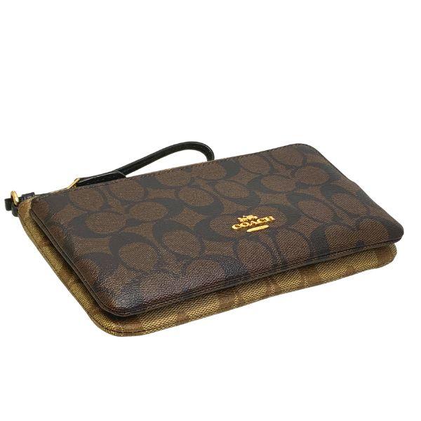 コーチ 財布 レディース COACH シグネチャー ブロックド ダブル ジップ ウォレット ポーチ C7313 IMNOX カーキ×ブラウン ...