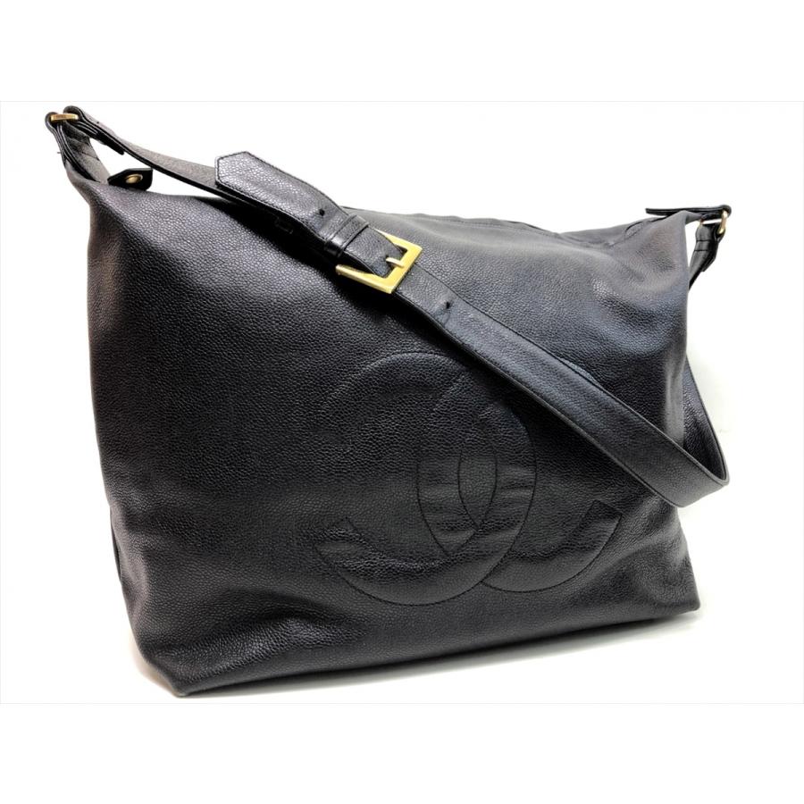 CHANEL シャネル キャビアスキン ショルダーバッグ カーフレザー ココマーク デカココ 大きめ 黒 ブラック 8602 : プリウス本店 - 通販 - Yahoo!ショッピング