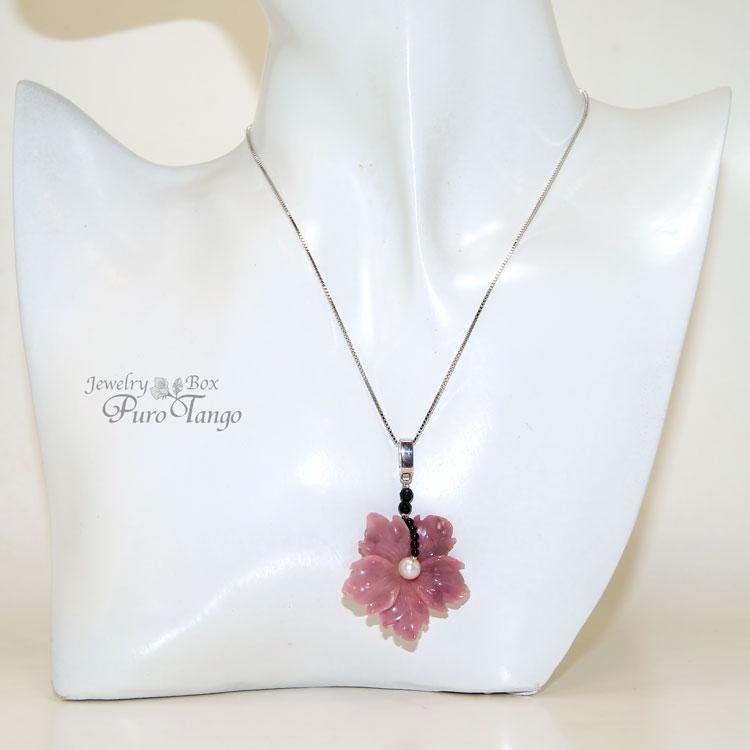 ペンダント ロードライト パール オニキス ピンクカラー パワーストーン プレゼント 天然石 アクセサリー ジュエリー 革チョーカーサービス ...