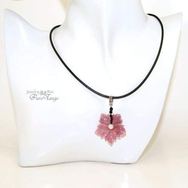 ペンダント ロードライト パール オニキス ピンクカラー パワーストーン プレゼント 天然石 アクセサリー ジュエリー 革チョーカーサービス ...