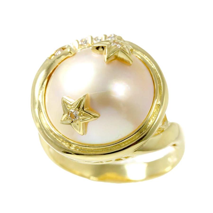 リング 11号 マベ真珠 ダイヤ 0.12ct K18 YG イエローゴールド 750 パール Mabe Pearl Ring 90220363 : 90220363 : PURPOSE ...