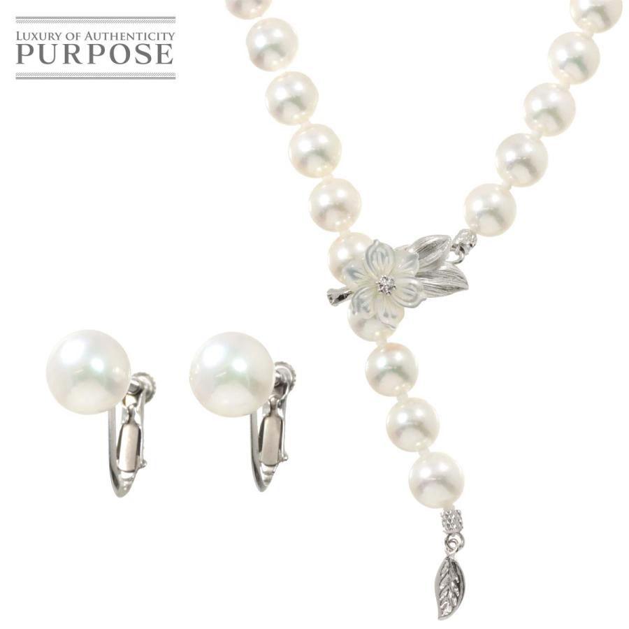 アコヤ真珠 8.0-7.5mm SV K14 WG シェル ネックレス イヤリング 2点セット ホワイトゴールド 585 パール Necklace【鑑別書付き】 90249496 : ...