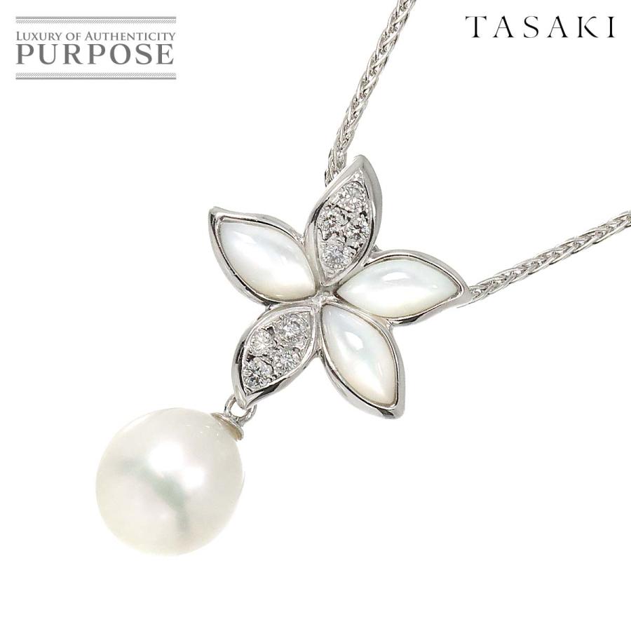 タサキ TASAKI 白蝶真珠 10.0mm ダイヤ 0.16ct シェル ネックレス 60cm K18 WG 750 パール 田崎真珠 Pearl Necklace 90257660 : ...