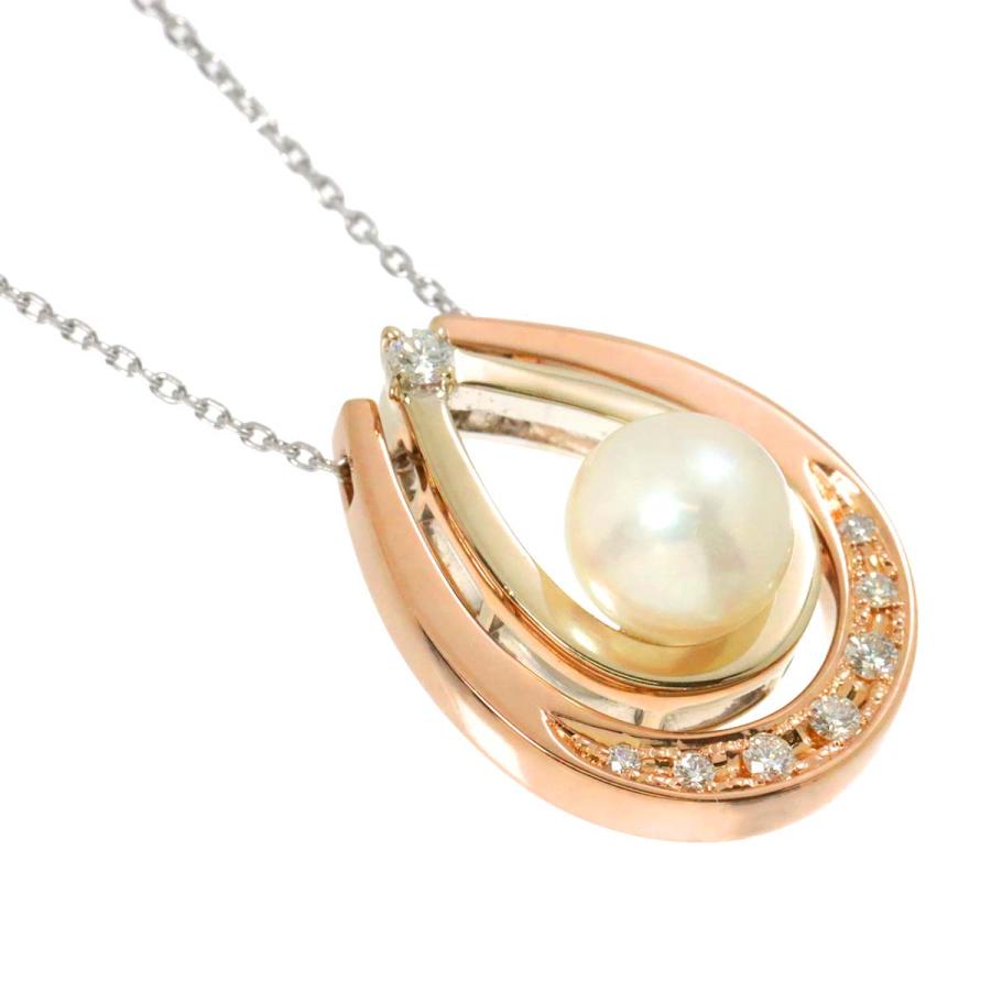 タサキ TASAKI アコヤ真珠 7.6mm ダイヤ 0.07/0.02ct ネックレス 45cm K18 WG PG ホワイト ピンクゴールド 750 田崎真珠 Necklace ...