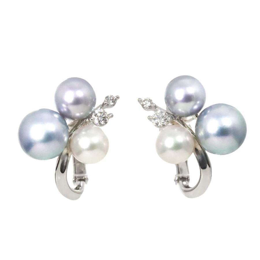 TASAKI タサキ アコヤ真珠 7.7-5.8mm ダイヤ 0.08ct/0.08ct イヤリング K18 WG 750 パール Akoya Pearl Earrings Clip on ...
