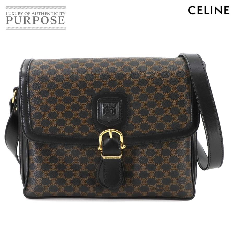 CELINE 新品同様 セリーヌ マカダム ショルダー バッグ PVC レザー ブラック ブラウン ゴールド 金具 ヴィンテージ Macadam Bag 90270970 : PURPOSE ...