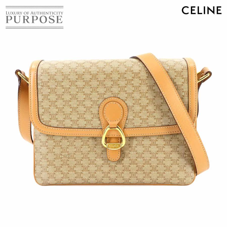 CELINE 美品 セリーヌ マカダム柄 ショルダー バッグ PVC レザー ベージュ ゴールド 金具 ヴィンテージ Macadam Shoulder Bag 90275263 ...