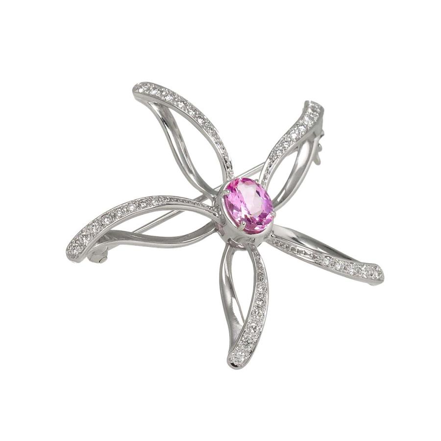 MIKIMOTO ミキモト ピンクトパーズ 1.18ct ダイヤ 0.58ct ブローチ K18 WG ホワイトゴールド 750 Booch【鑑別カード付き】 90275747 ...