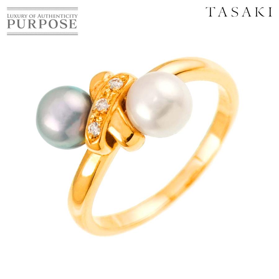 TASAKI タサキ 13号 リング アコヤ真珠 5.6-5.5mm ダイヤ 0.02ct K18 YG イエローゴールド 750 パール 指輪 Akoya pearl Ring ...