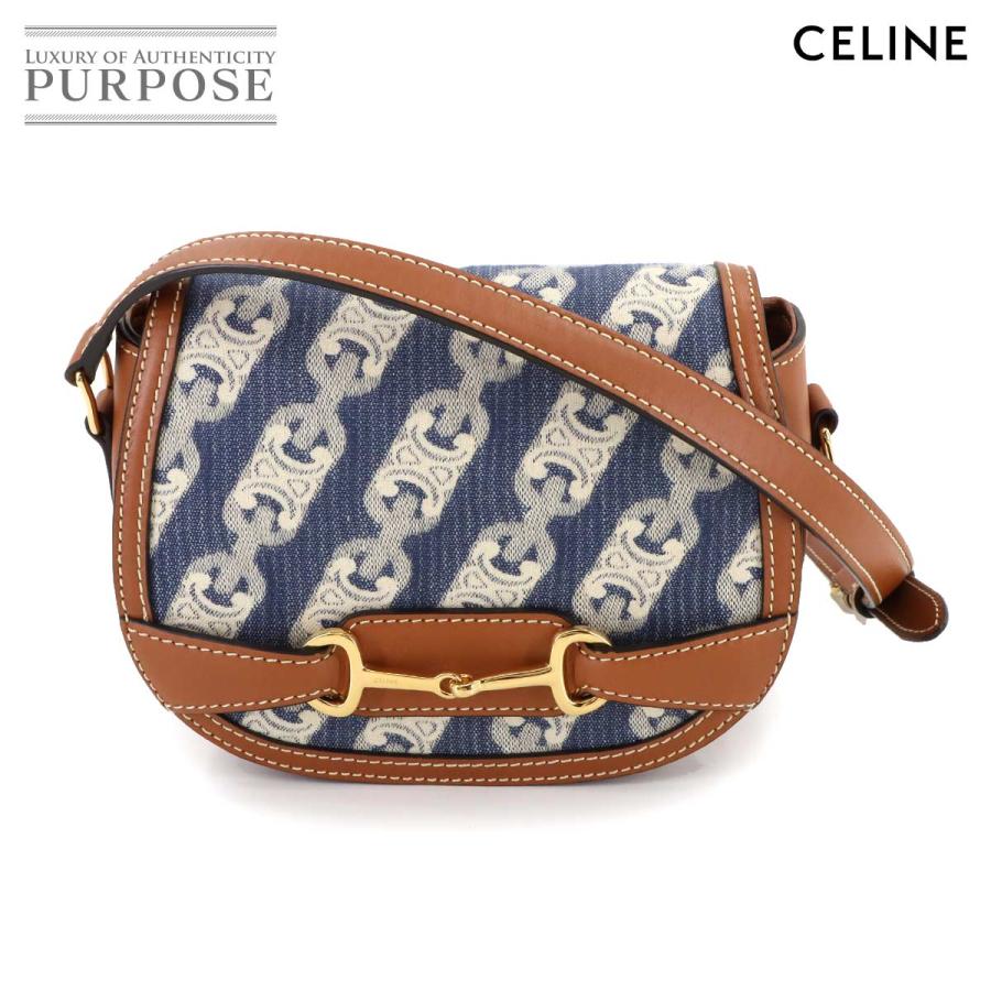CELINE 未使用 展示品 セリーヌ トリオンフ スモール クレシー ショルダー バッグ デニム レザー ブルー ブラウン ゴールド 金具 90281953 : PURPOSEパーパス ...
